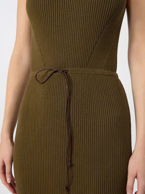 Max Mara Rib-knit V-neck Sleeveless Midi Dress