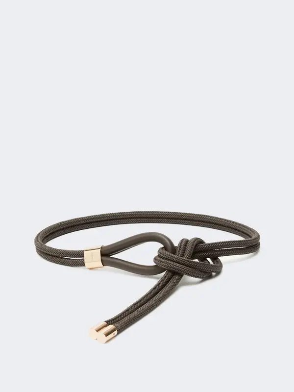 Max Mara Tubular Belt In Waxed Cotton With Leather And Metallic Details - Dark Grey
