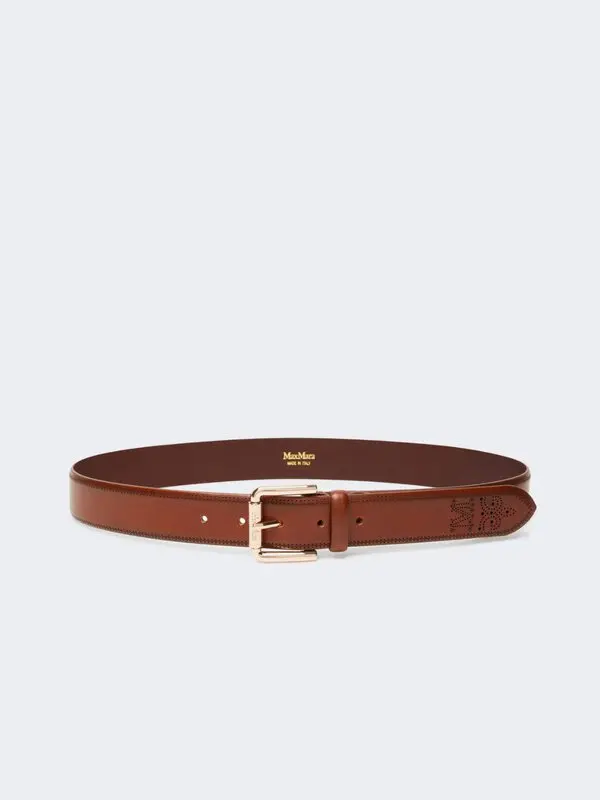 Max Mara Leather Belt With Monogram Detail - Brown