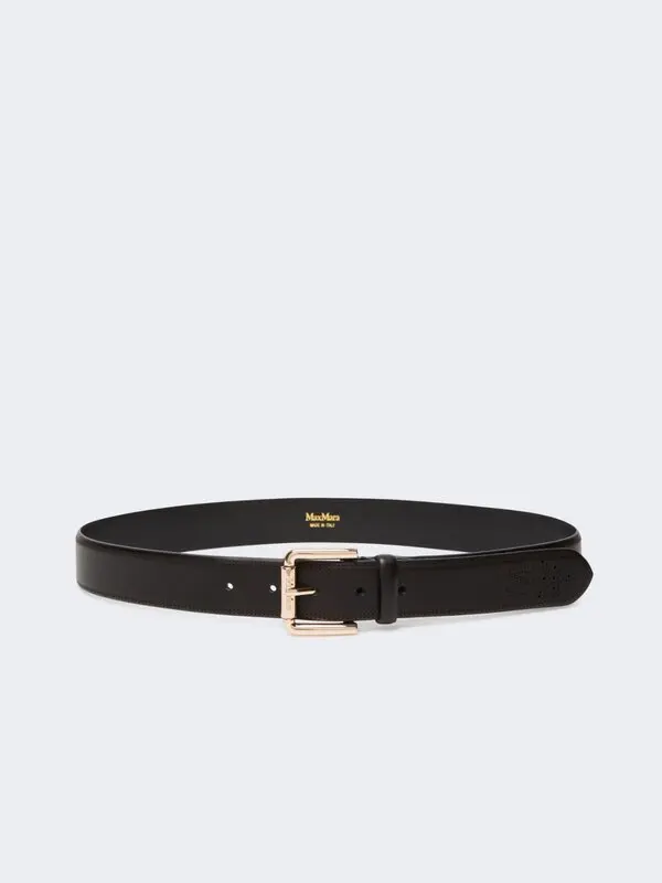 Max Mara Leather Belt With Monogram Detail - Black