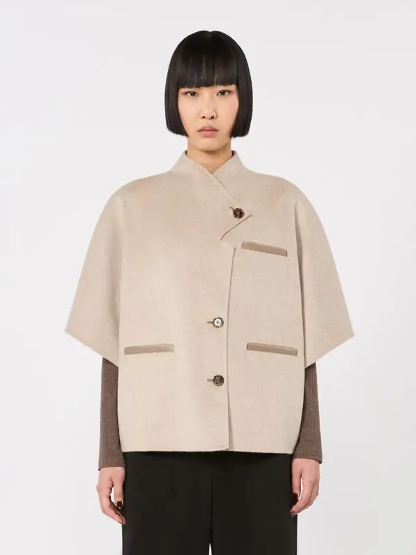 Max Mara Lightweight Cashmere Cape With Leather Trim