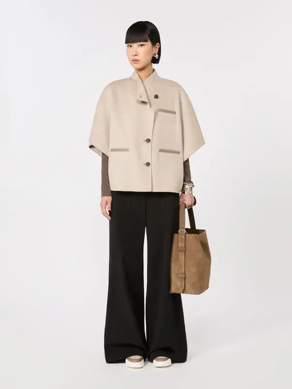Max Mara Lightweight Cashmere Cape With Leather Trim