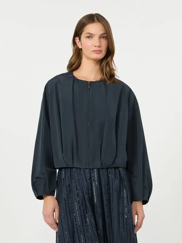 Max Mara Short Taffeta Jacket With Gathered Neckline And Pleated Cuffs