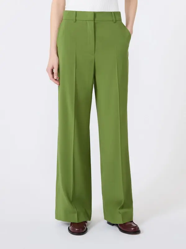 Max Mara Stretch Wool Palazzo Trousers - Green