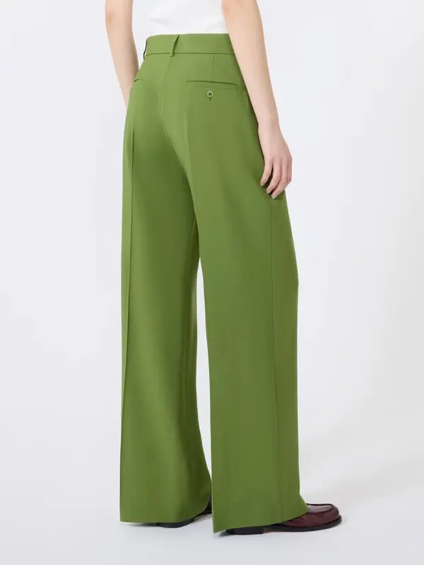 Max Mara Stretch Wool Palazzo Trousers - Green