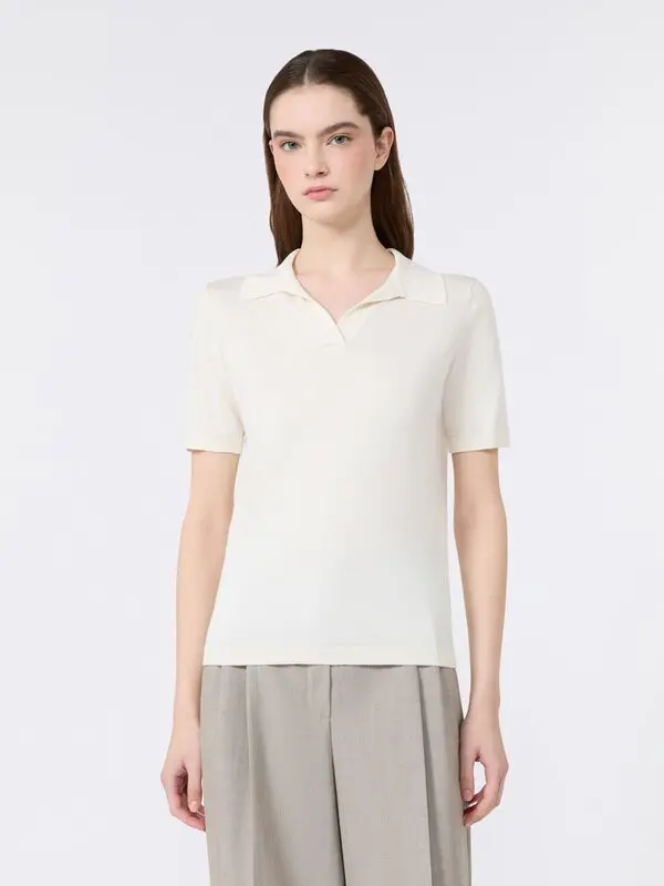 Max Mara Short-sleeved Polo Sweater In Silk And Cotton Yarn