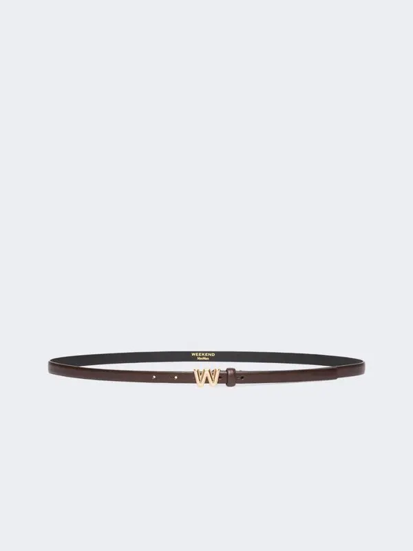 Max Mara W" Logo Double Buckle Thin Leather Belt - Chocolate