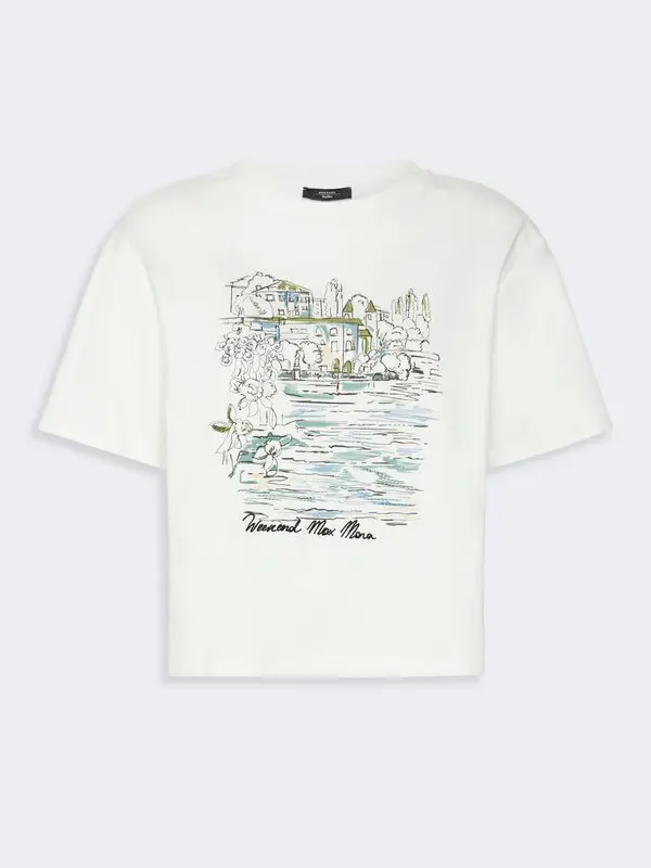 Max Mara Boxy Fit Cotton T-shirt With Graphic Print - White
