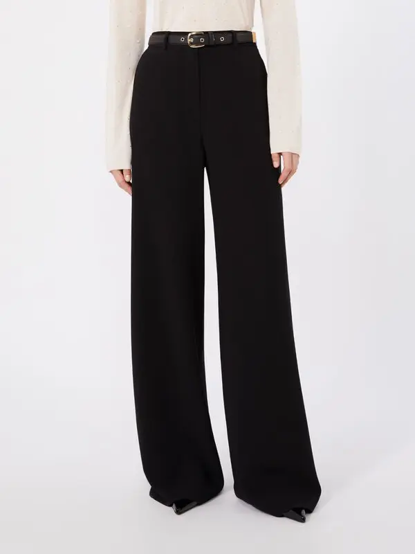 Max Mara Wide-leg Belted Cady Trousers - Black