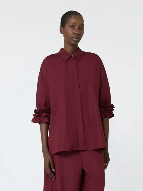 Max Mara Cotton Poplin Shirt With Ruffled 3/4 Sleeves