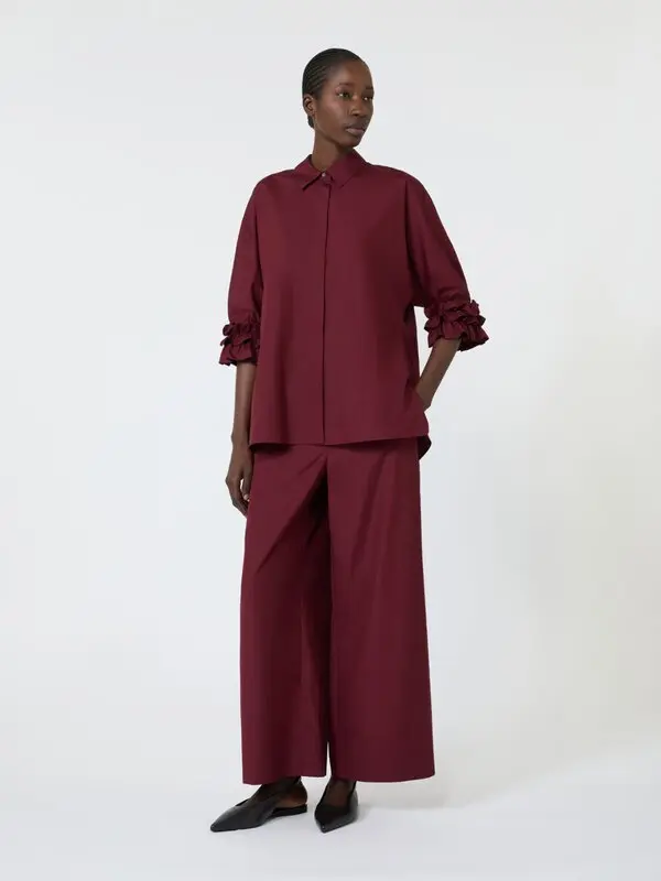 Max Mara Cotton Poplin Shirt With Ruffled 3/4 Sleeves
