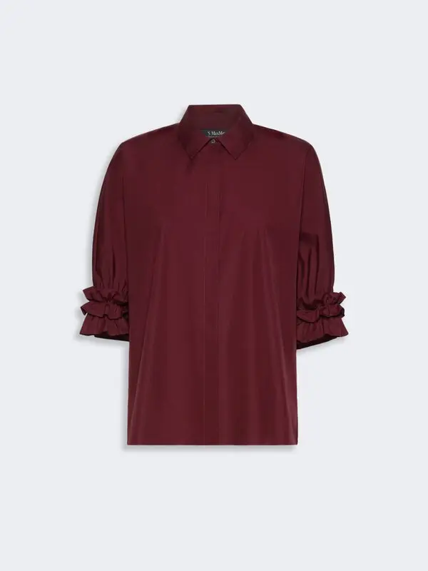 Max Mara Cotton Poplin Shirt With Ruffled 3/4 Sleeves