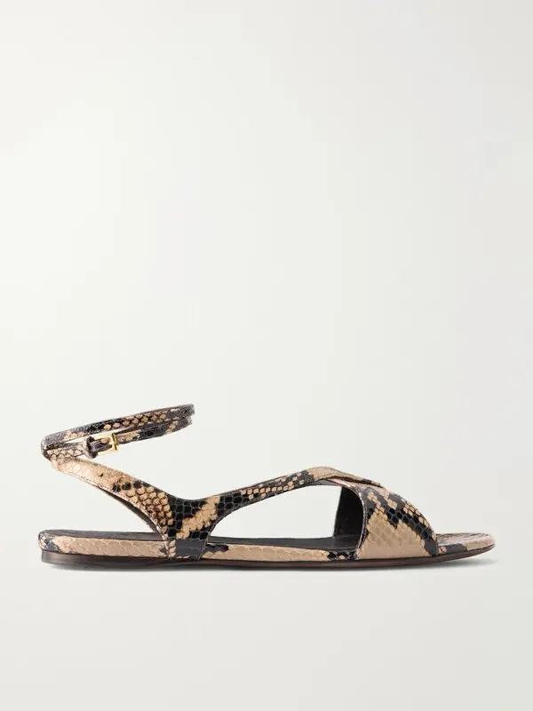 Khaite Liria Snake-effect Leather Flat Sandals - Animal Print