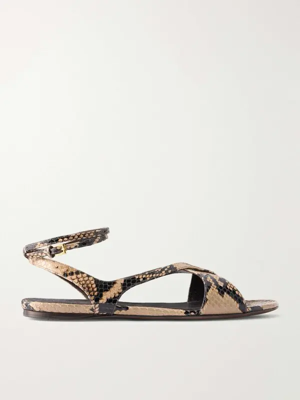 Khaite Liria Snake-effect Leather Flat Sandals - Snake Print