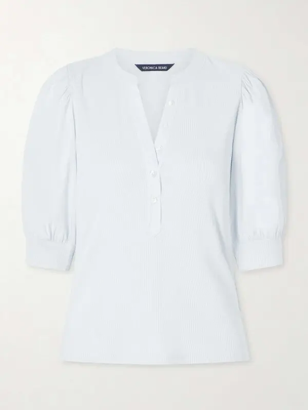 Veronica Beard Coralee Poplin And Ribbed Stretch-pima Cotton-jersey Top