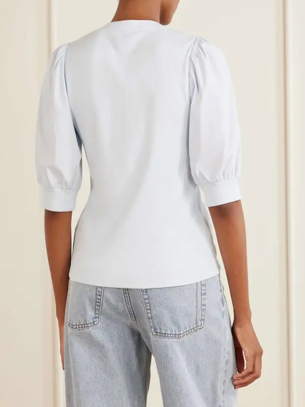 Veronica Beard Coralee Poplin And Ribbed Stretch-pima Cotton-jersey Top