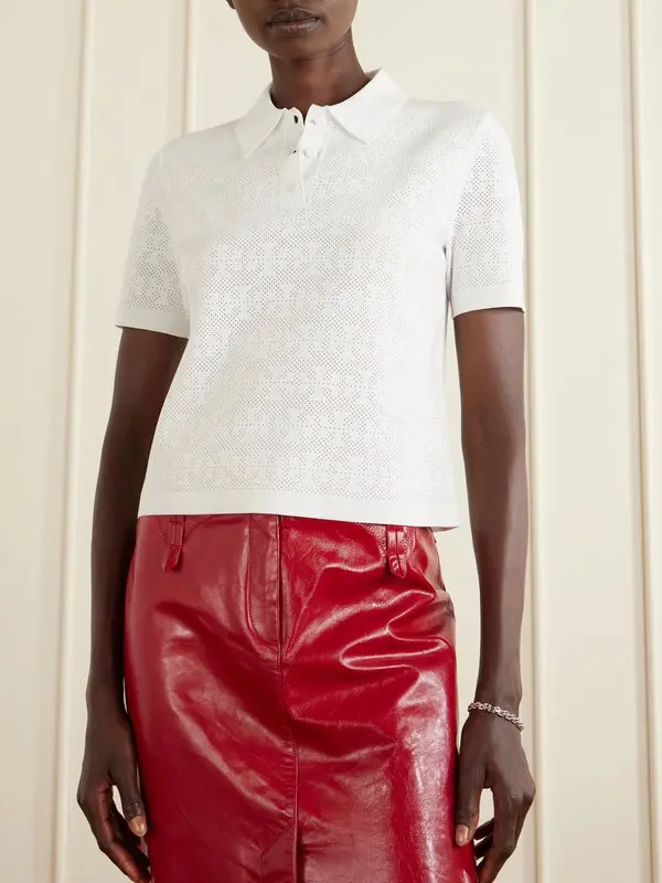 Tory Burch Pointelle-knit T Monogram Polo Shirt