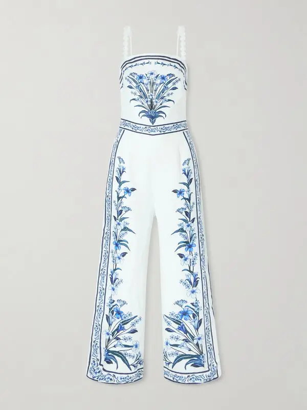 Farm Rio Flowers Arch Printed Linen Jumpsuit - White