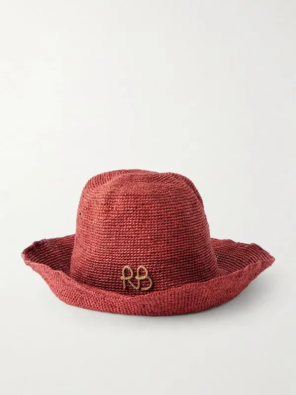 Ruslan Baginskiy Monogram Straw Bucket Hat - Red