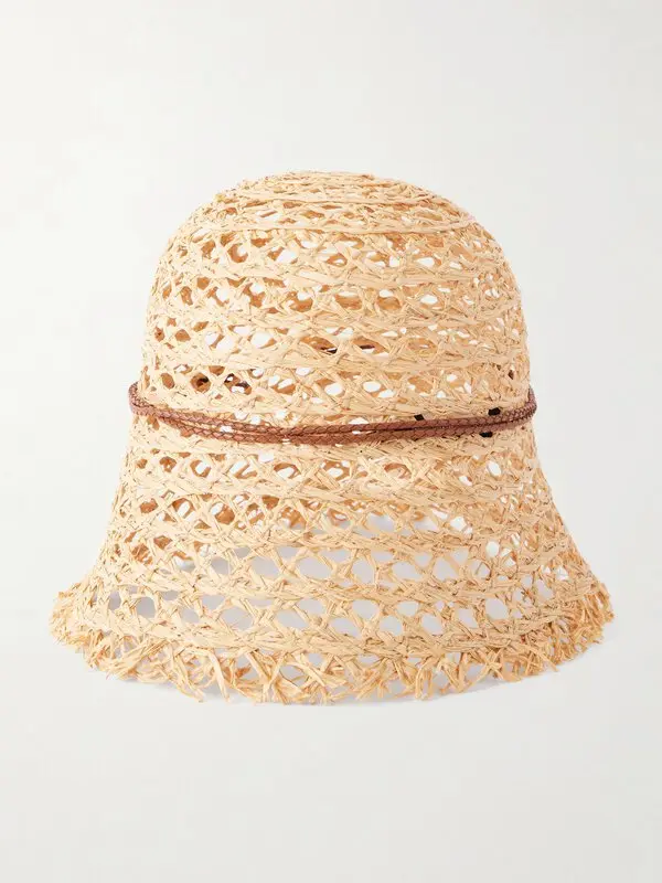 Ruslan Baginskiy Straw Bucket Hat With Leather Trim