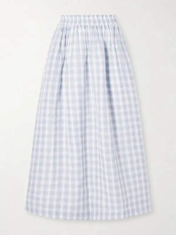 SKALL Pleated Checked Linen Midi Skirt