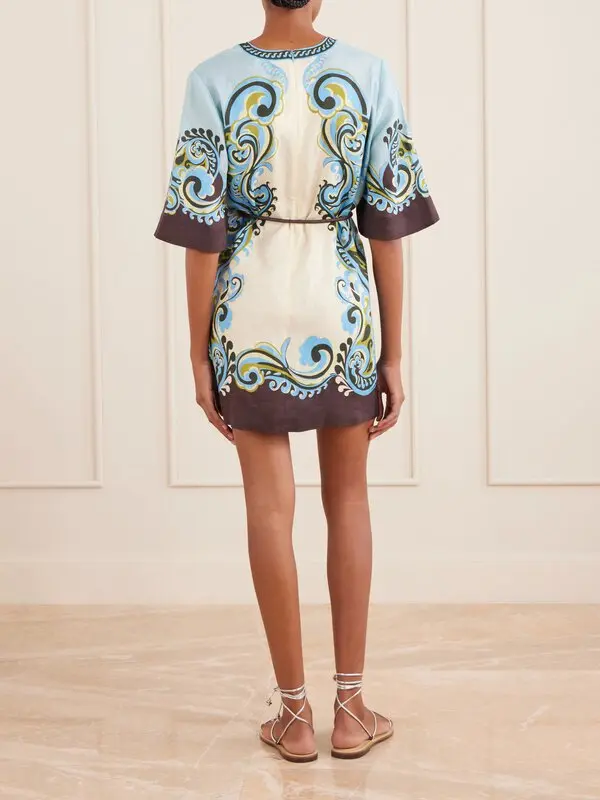 ALEMAIS Natalia Printed Linen Mini Dress - Neutrals