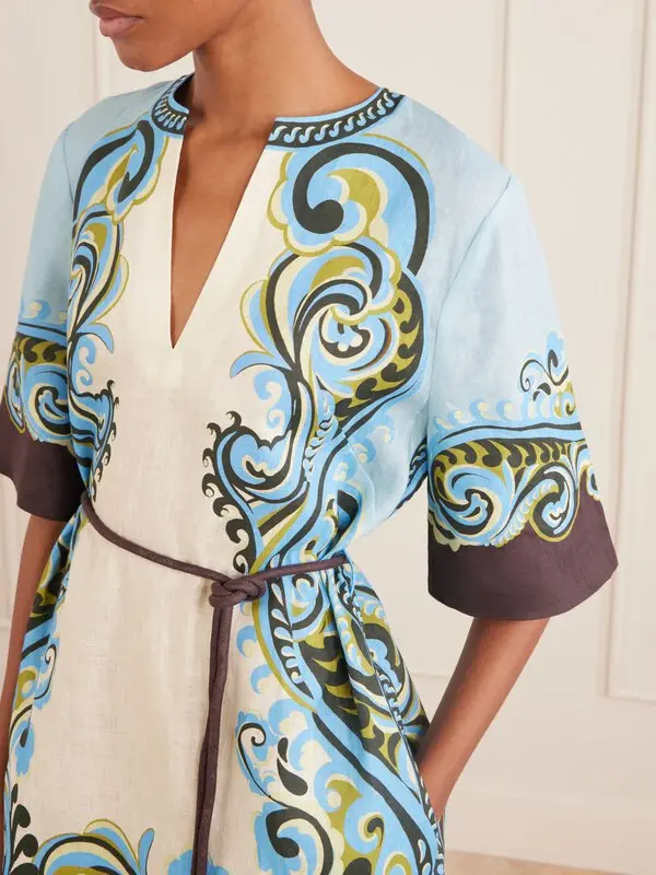 ALEMAIS Natalia Printed Linen Mini Dress - Neutrals
