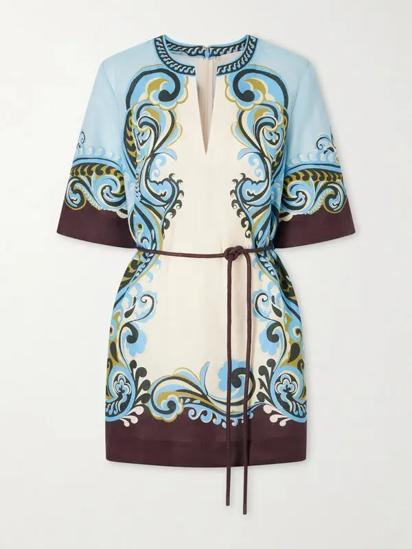 ALEMAIS Natalia Printed Linen Mini Dress - Neutrals