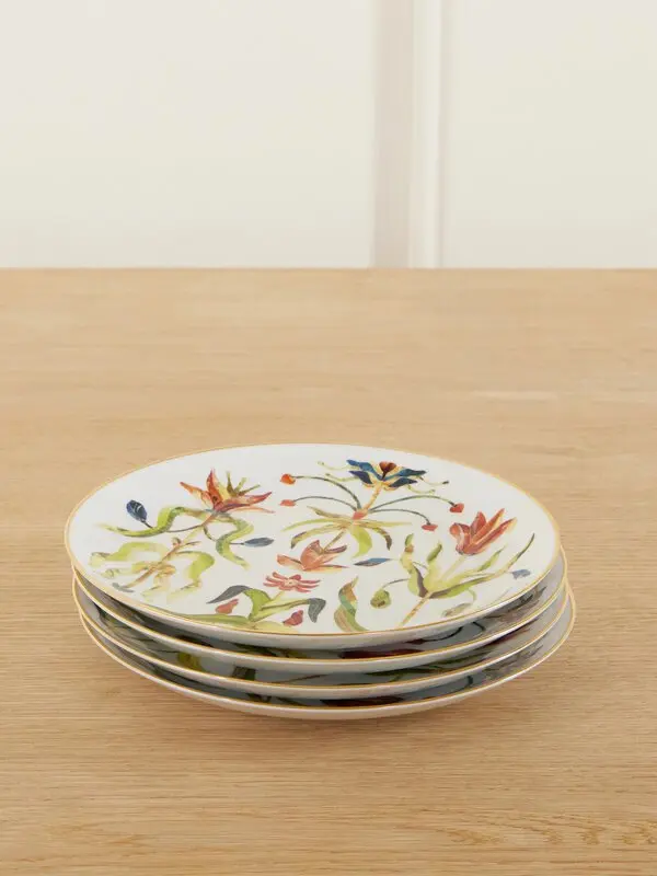 L'Objet Grand Tour Set Of Four Gold-plated Porcelain Dessert Plates - White