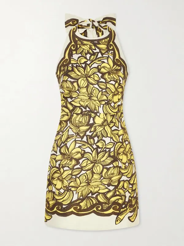 ALEMAIS Mona Floral-print Hemp Halterneck Mini Dress