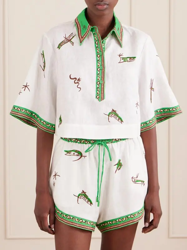 ALEMAIS Wanda Embroidered Linen Shirt - Neutrals