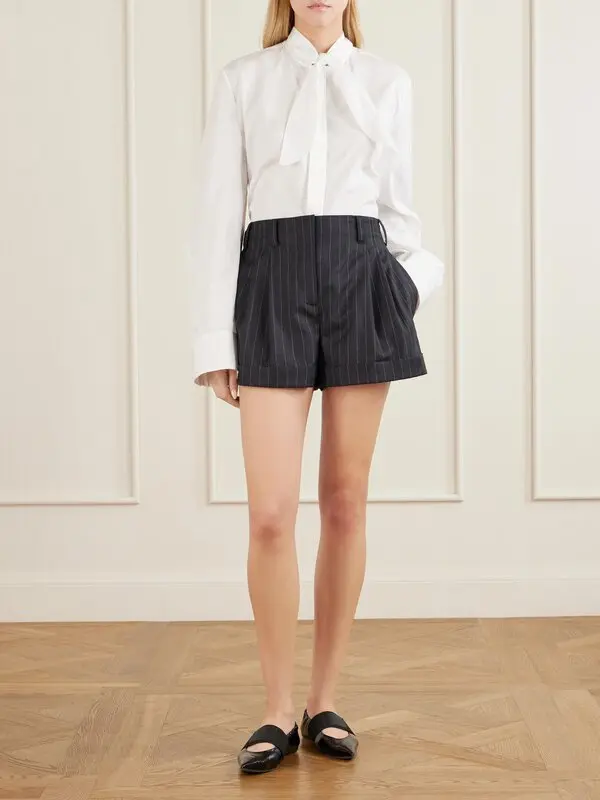 Givenchy Striped Double-pleated Wool Shorts