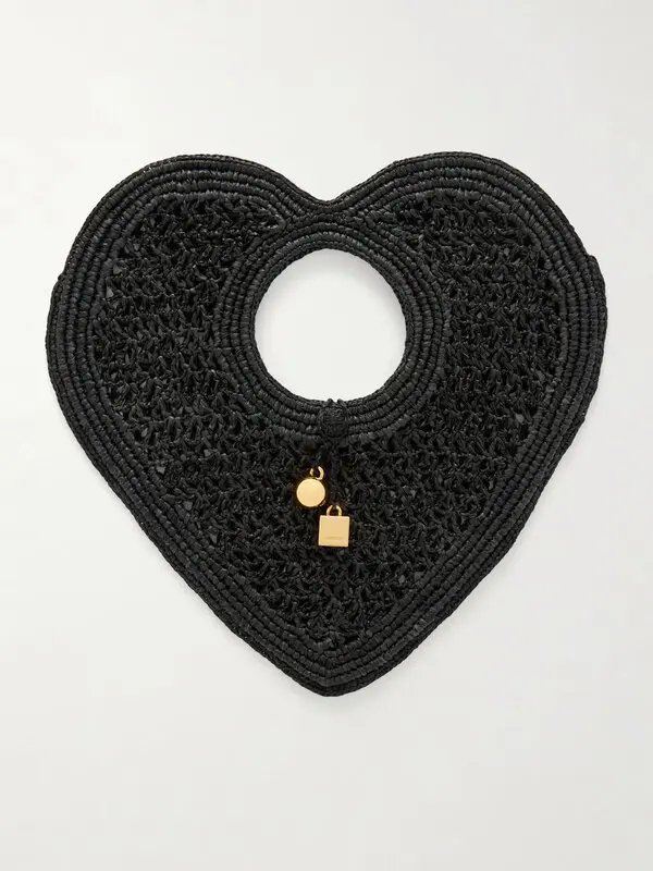 Jacquemus Le Spiaggia Coeur Embellished Raffia Tote - Black