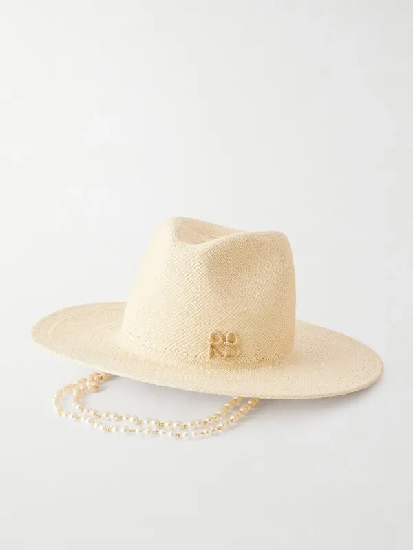 Ruslan Baginskiy Monogram-embellished Straw Fedora - Neutrals