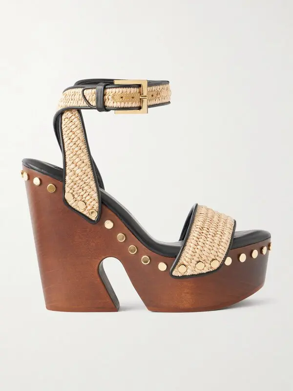 Givenchy Studded Raffia Wedge Sandals