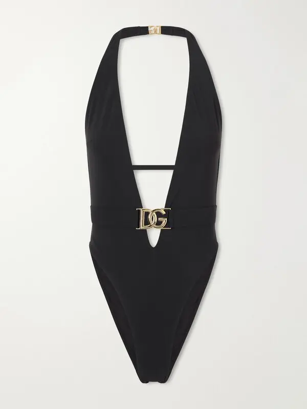 Dolce & Gabbana Logo Embellished Plunge One-piece - Black