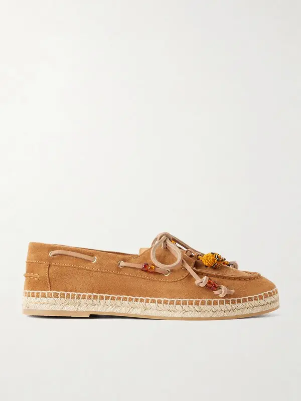 AQUAZZURA Embellished Suede Espadrille Loafers - Brown