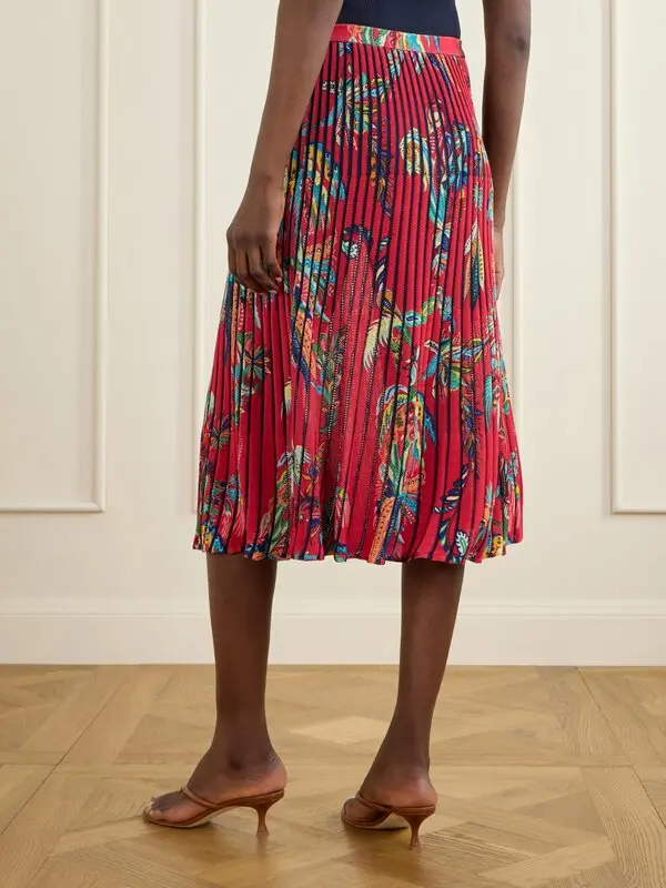 Etro Pleated Knit Midi Skirt With Floral And Paisley Print