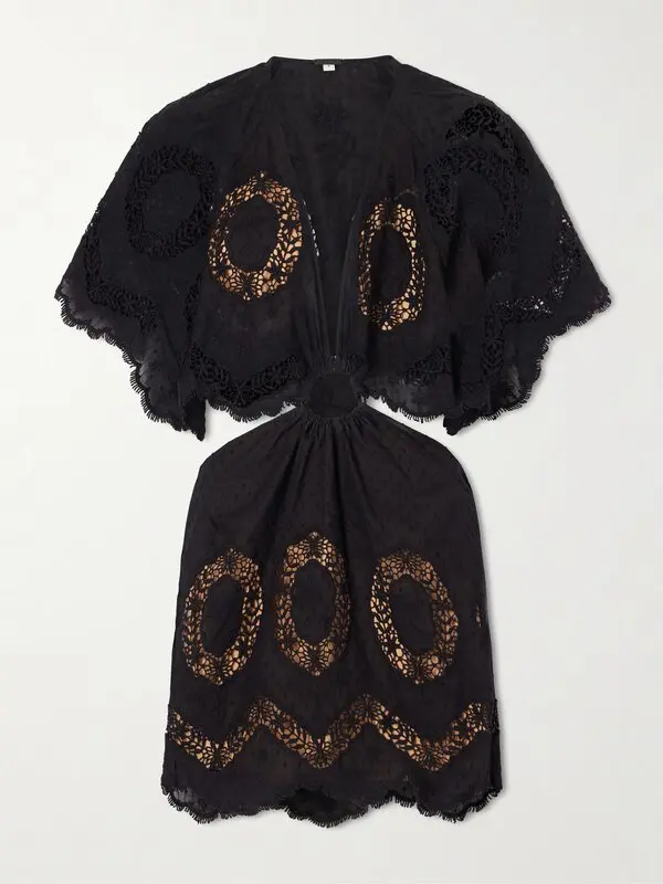 Johanna Ortiz Paradise Broderie Anglaise Cotton Mini Dress - Black