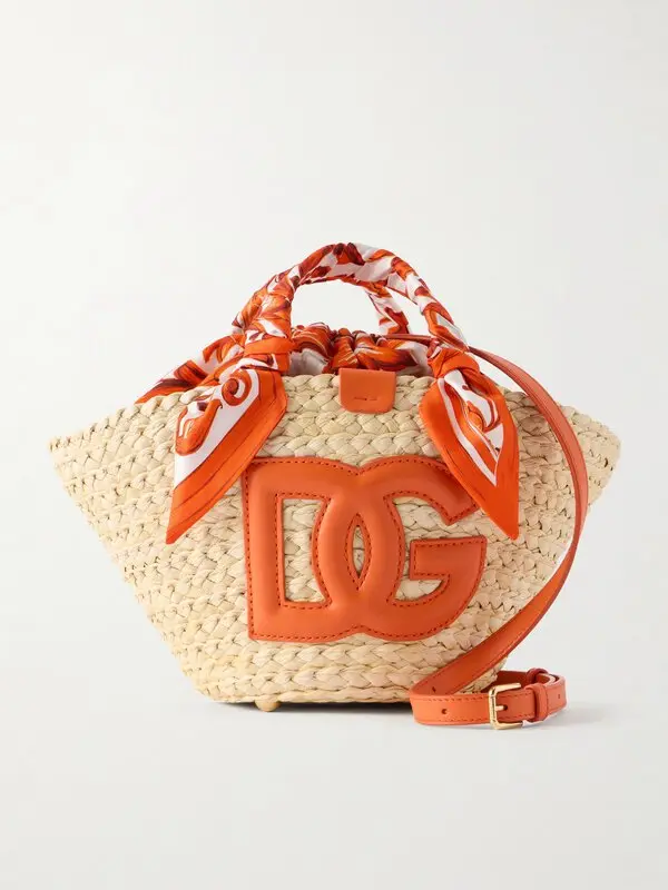 Dolce & Gabbana Kendra Logo-appliquéd Raffia Bucket Bag - Orange