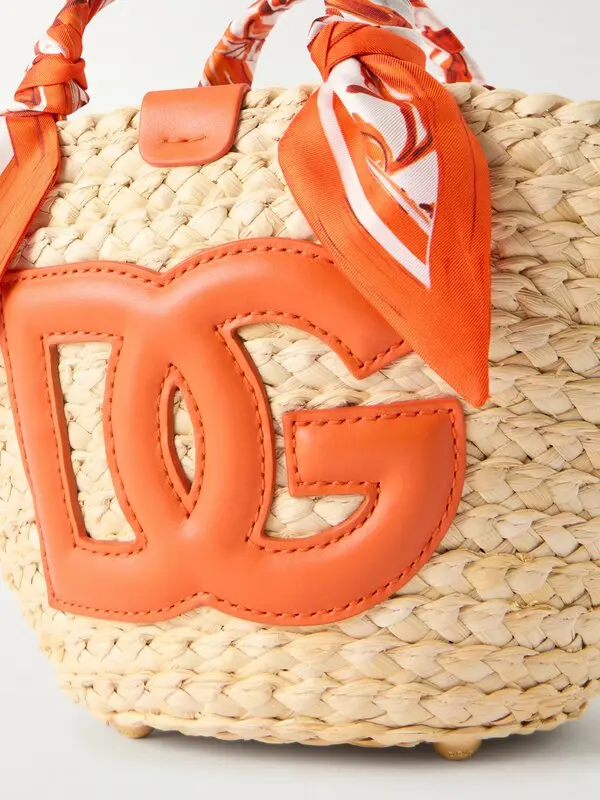 Dolce & Gabbana Kendra Logo-appliquéd Raffia Bucket Bag - Orange