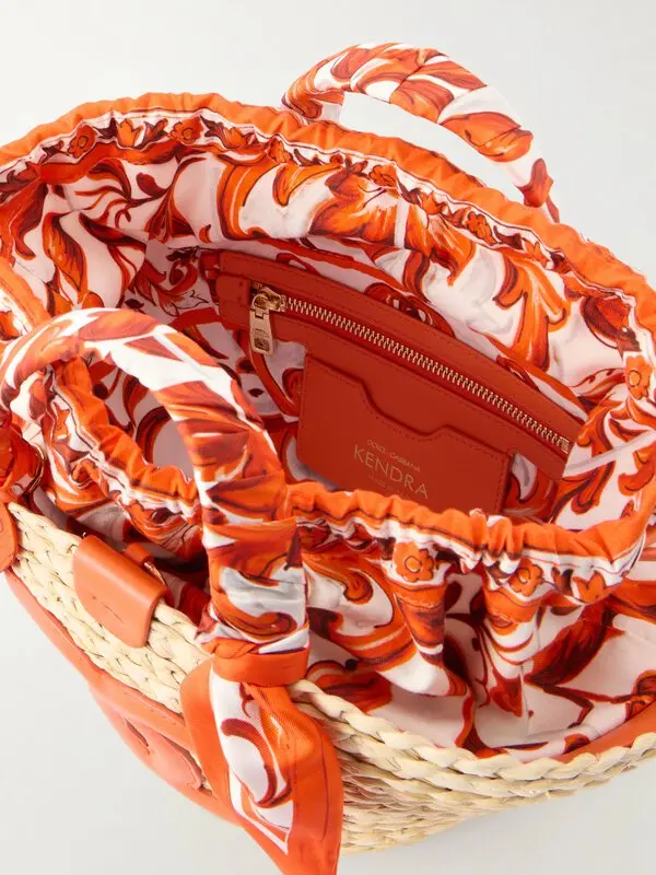 Dolce & Gabbana Kendra Logo-appliquéd Raffia Bucket Bag - Orange