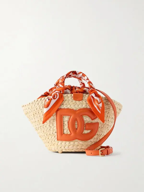 Dolce & Gabbana Kendra Logo-appliquéd Raffia Bucket Bag - Orange