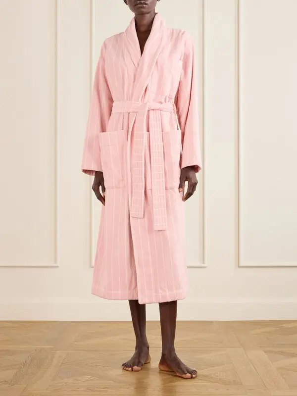 TEKLA Belted Striped Cotton-terry Robe - Pink