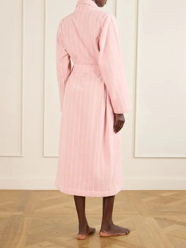 TEKLA Belted Striped Cotton-terry Robe - Pink