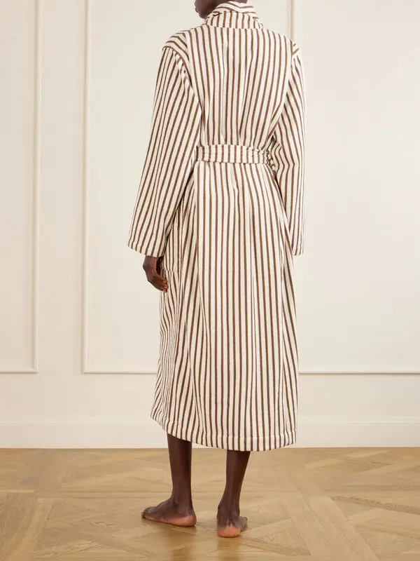 TEKLA Belted Striped Organic Cotton-terry Robe - Metallic