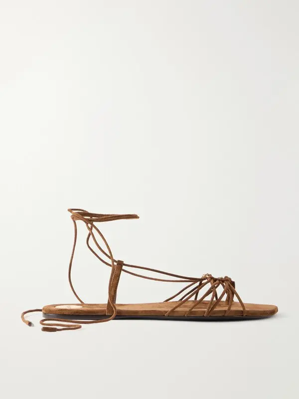 Saint Laurent Babylone Suede Lace-up Sandals - Brown