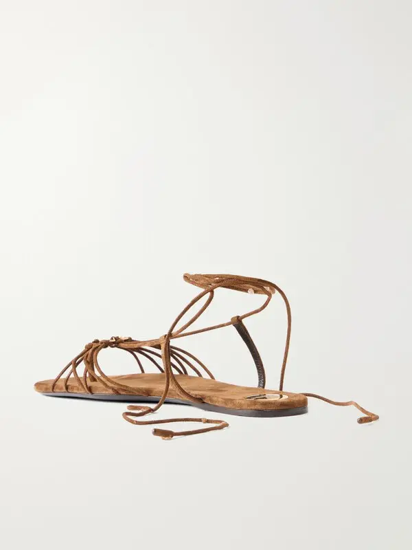 Saint Laurent Babylone Suede Lace-up Sandals - Brown