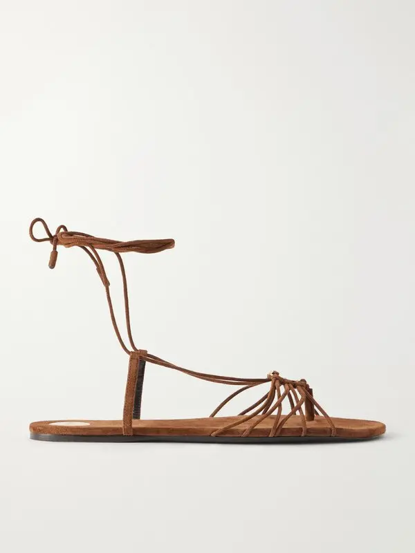 Saint Laurent Babylone Suede Lace-up Sandals - Brown