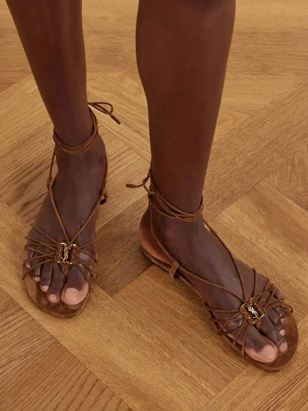 Saint Laurent Babylone Suede Lace-up Sandals - Brown